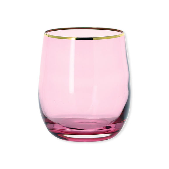 Verre à eau rose avec rebord doré 25cl - IRIS - Bruno Evrard